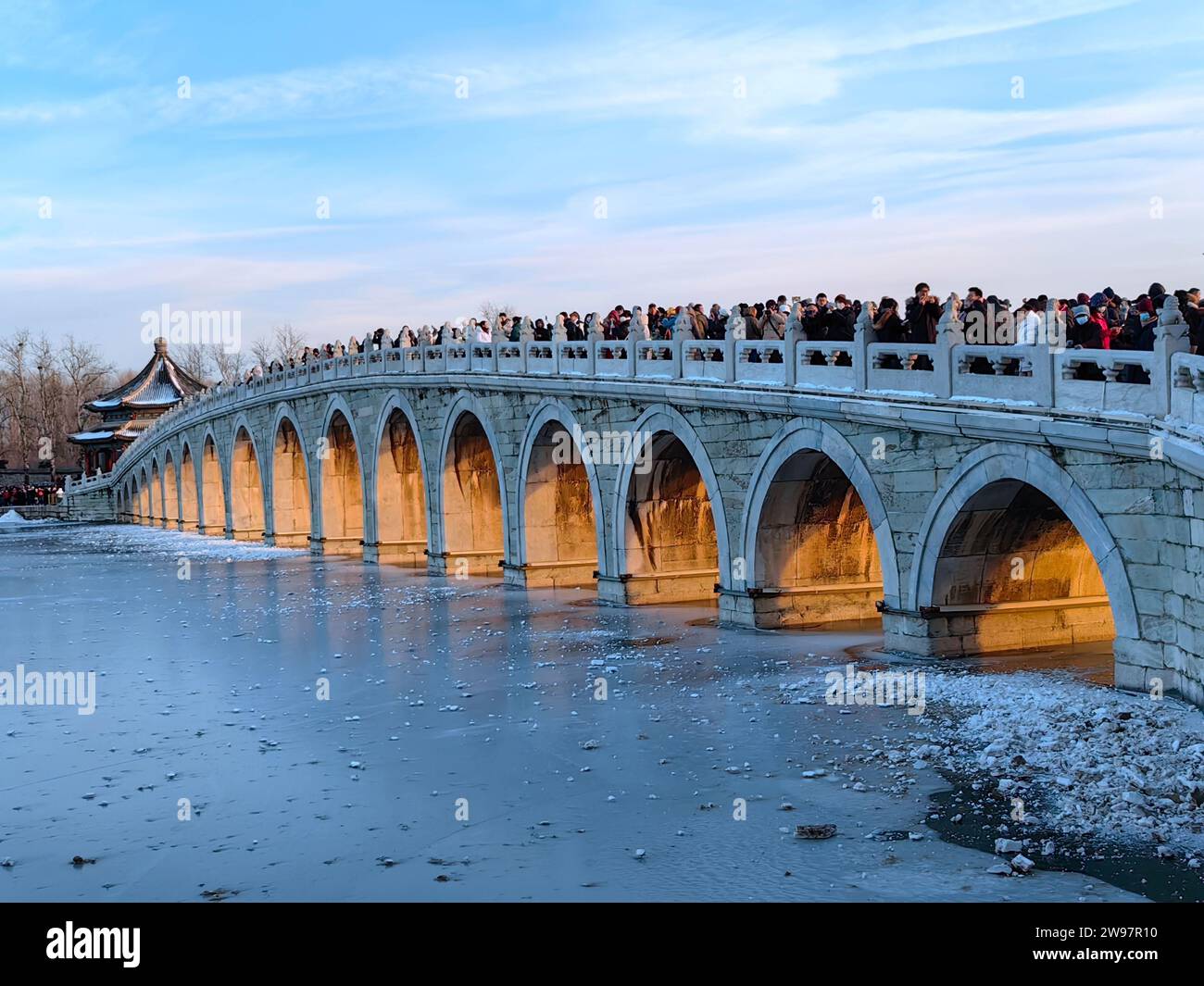 Sunlight directed through the 17 arches of Seventeen Arch Bridge of the ...