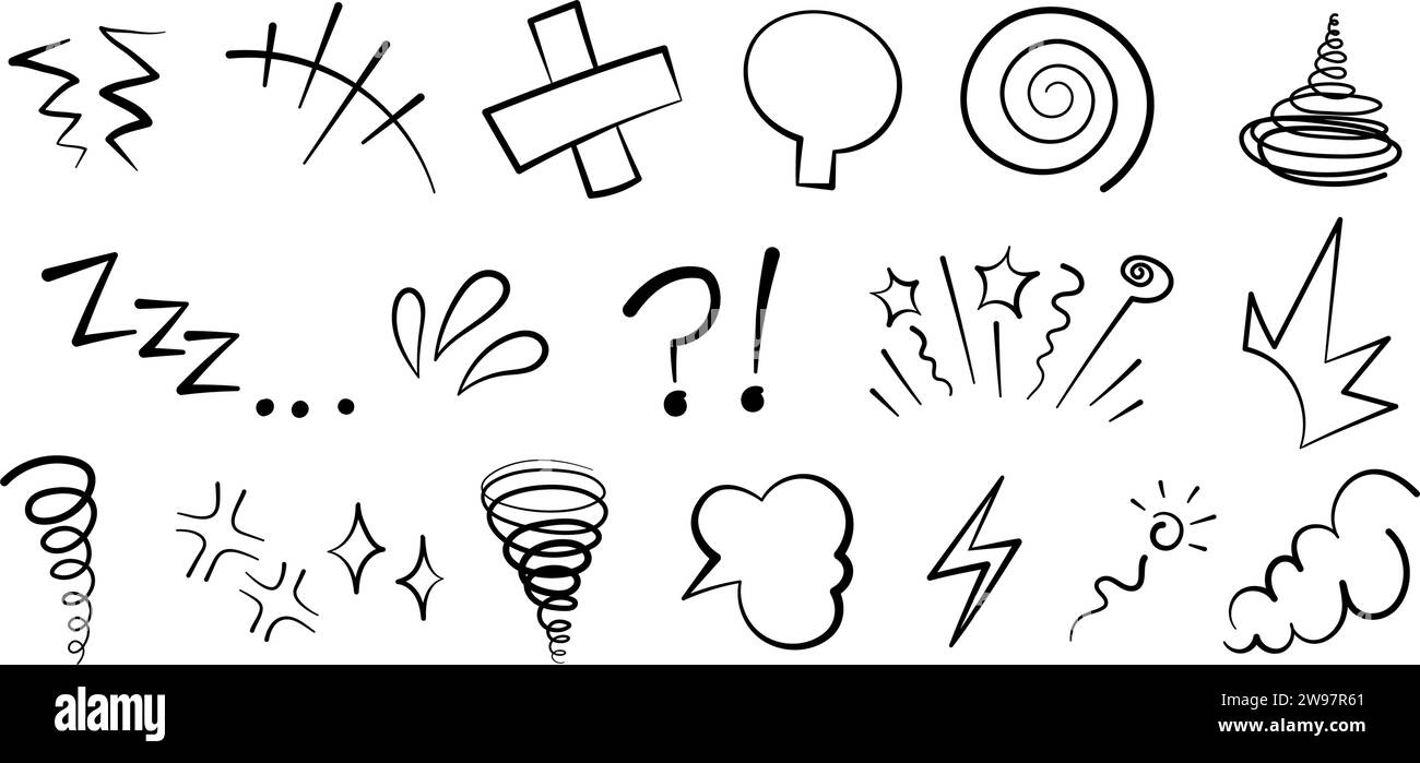 Manga or anime comic emoticon element graphic effects hand drawn doodle ...