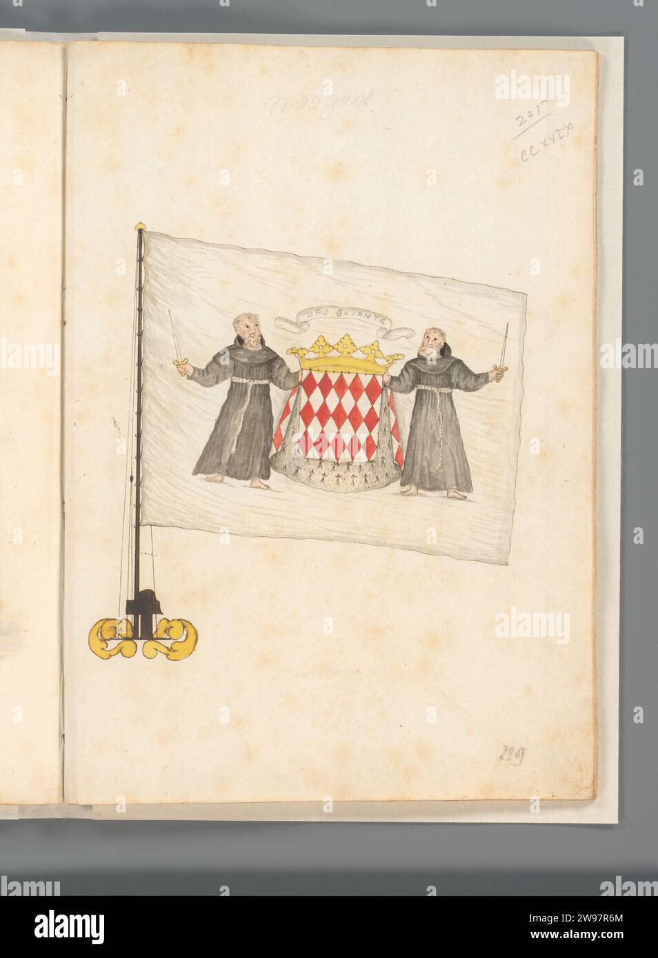 Flag of Monaco, Anonymous, 1667 - 1670 drawing Flag of Monaco. White ...