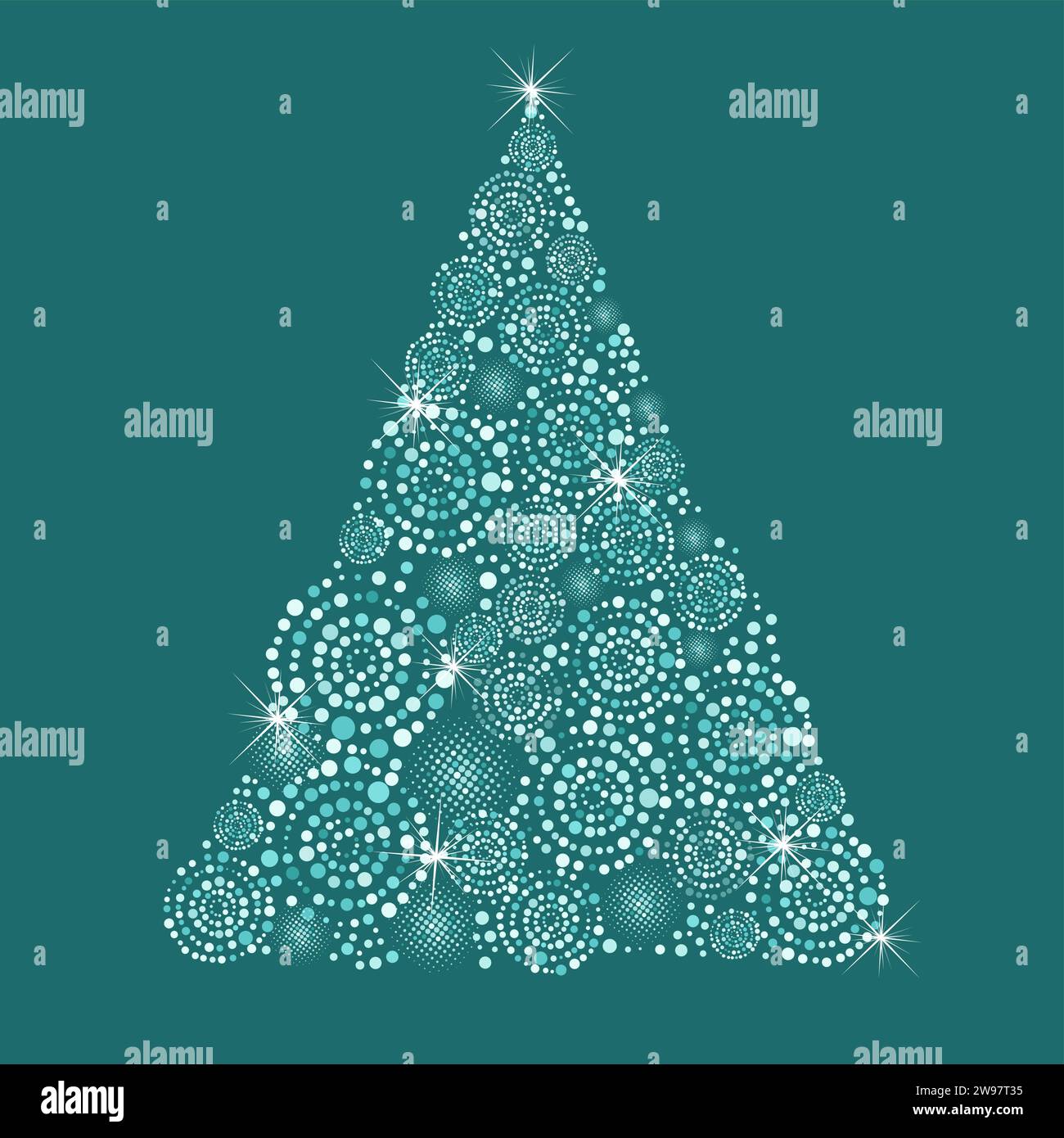 Christmas tree of white and blue dots. Snow needles. Happy New Year ...