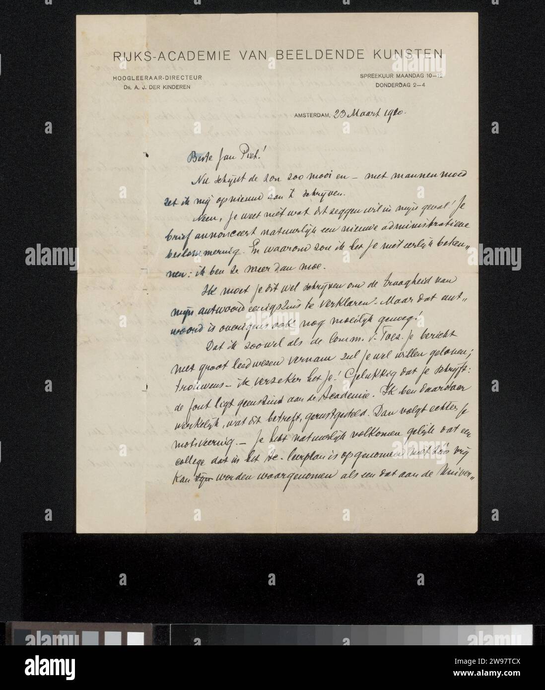 Letter to Jan Veth, Rijksakademie van Visual Arts, 1920 letter ...