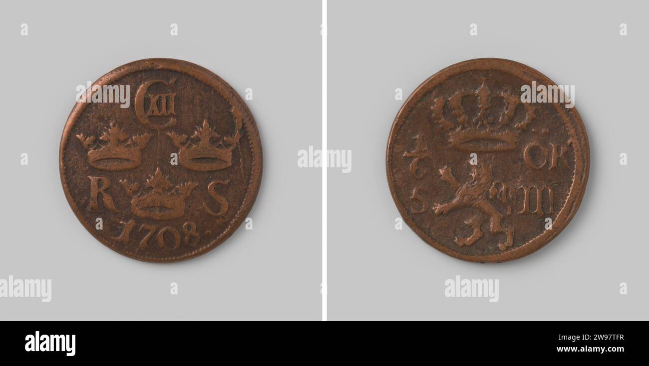 1/6 Öre Silver Mynt from Sweden by Karel XII, 1708 ,, 1708 coin Copper ...