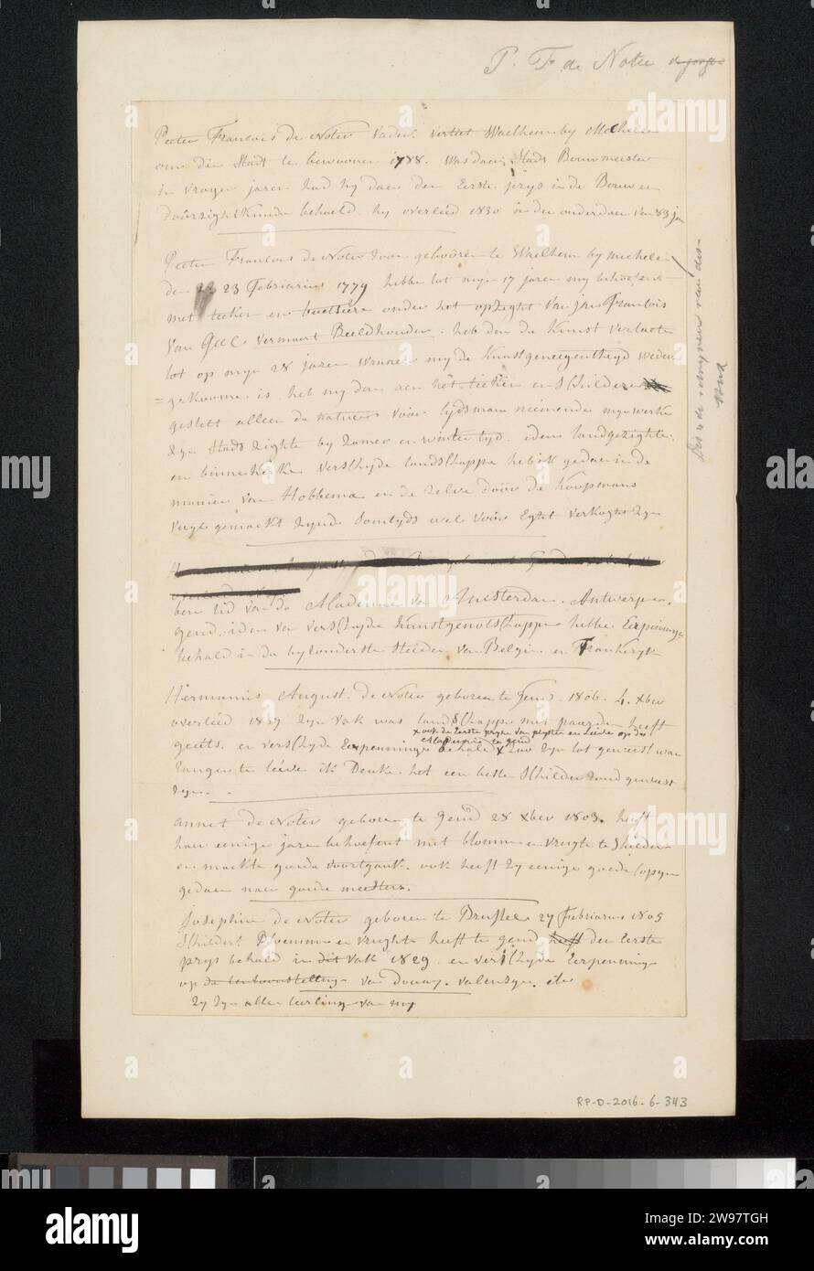 Handwriting concerning Pierre François de Noter, Johannes Immerzeel ...