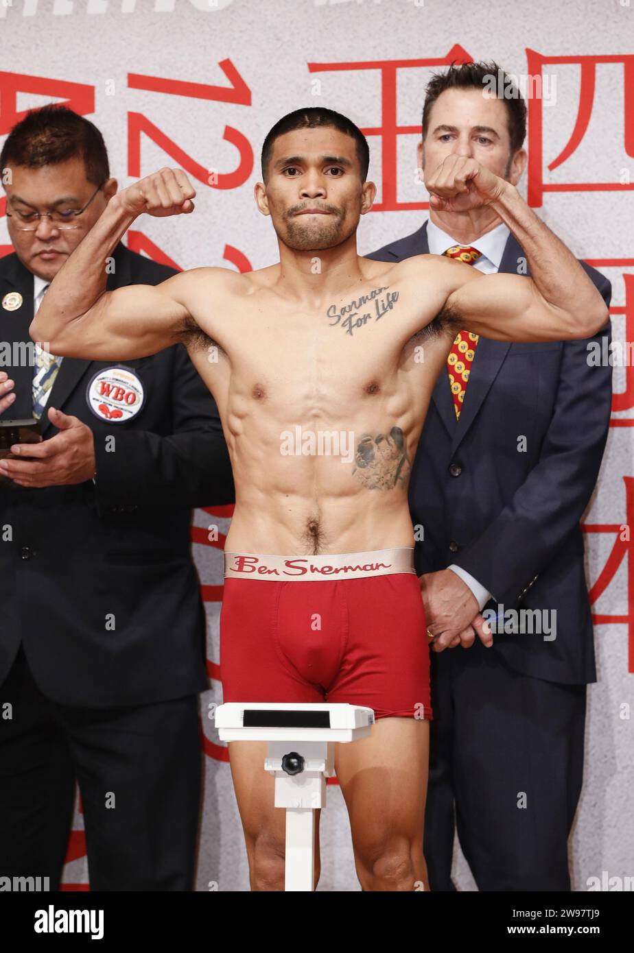 Marlon Tapales of the Philippines poses after weighing in on the eve of ...