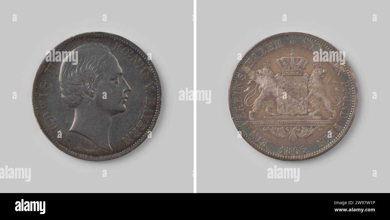 Vereinsthaler from the Kingdom of Bavaria of Ludwig II, 1866 ,, 1866 ...