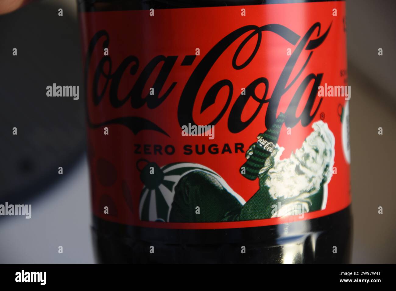 Copenhagen, Denmark /25 Decemberr 2023/.Coca cola sero sugar bottle in ...