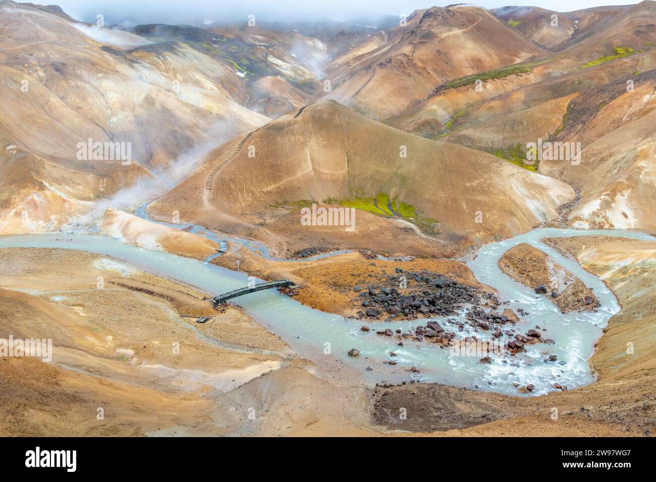Foggy river in Kerlingarfjöll hot springs landscape in the central ...