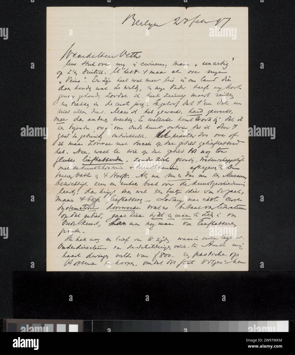 Letter to Jan Veth, Abraham Bredius, 1897 letter Berlin ink. pencil ...