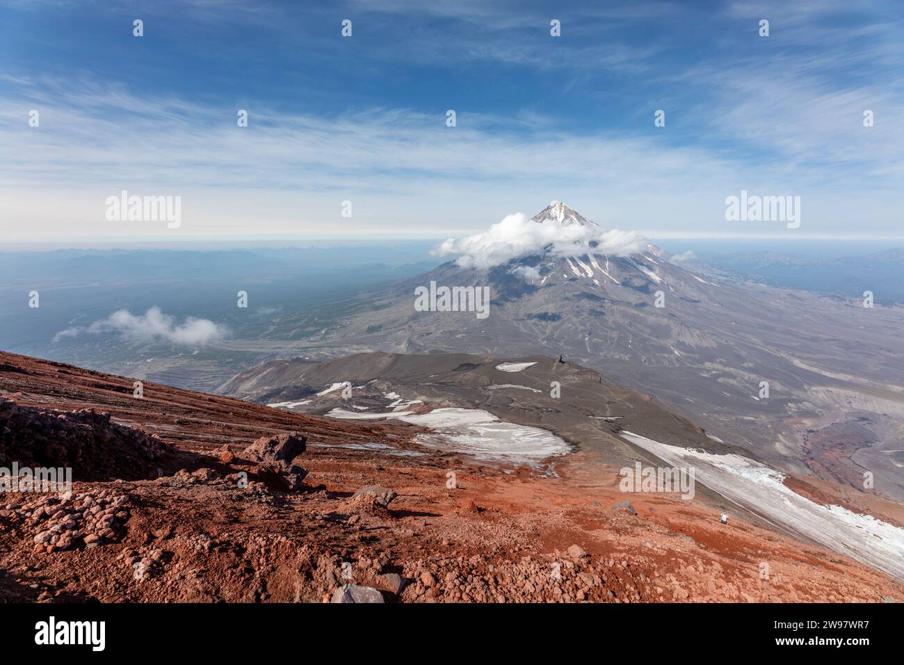 View of Koryaksky volcano from the top of Avachinsky volcano Kamchatka ...