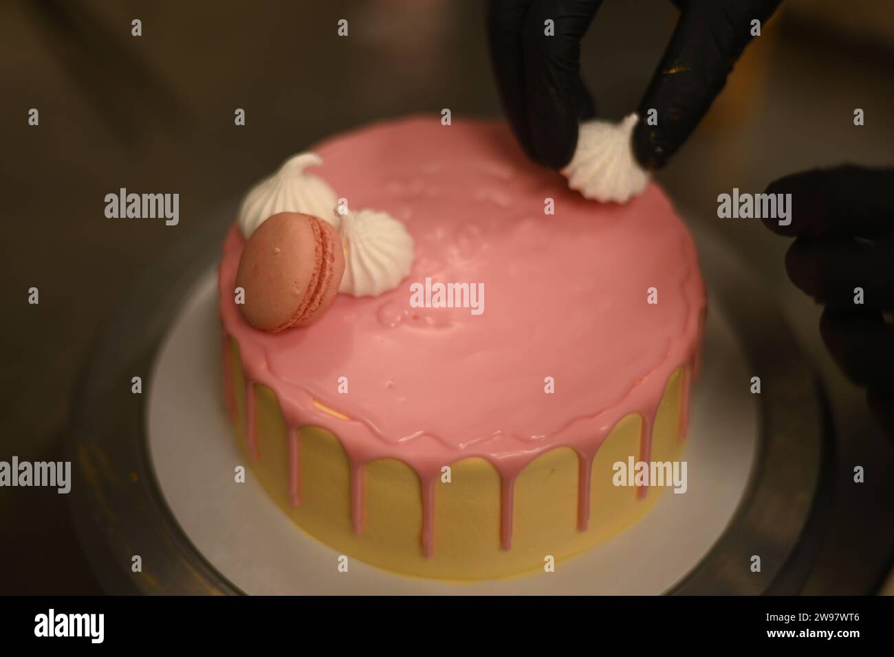 fresh frosted icing dripping pink vanilla birthday cake macaron ...