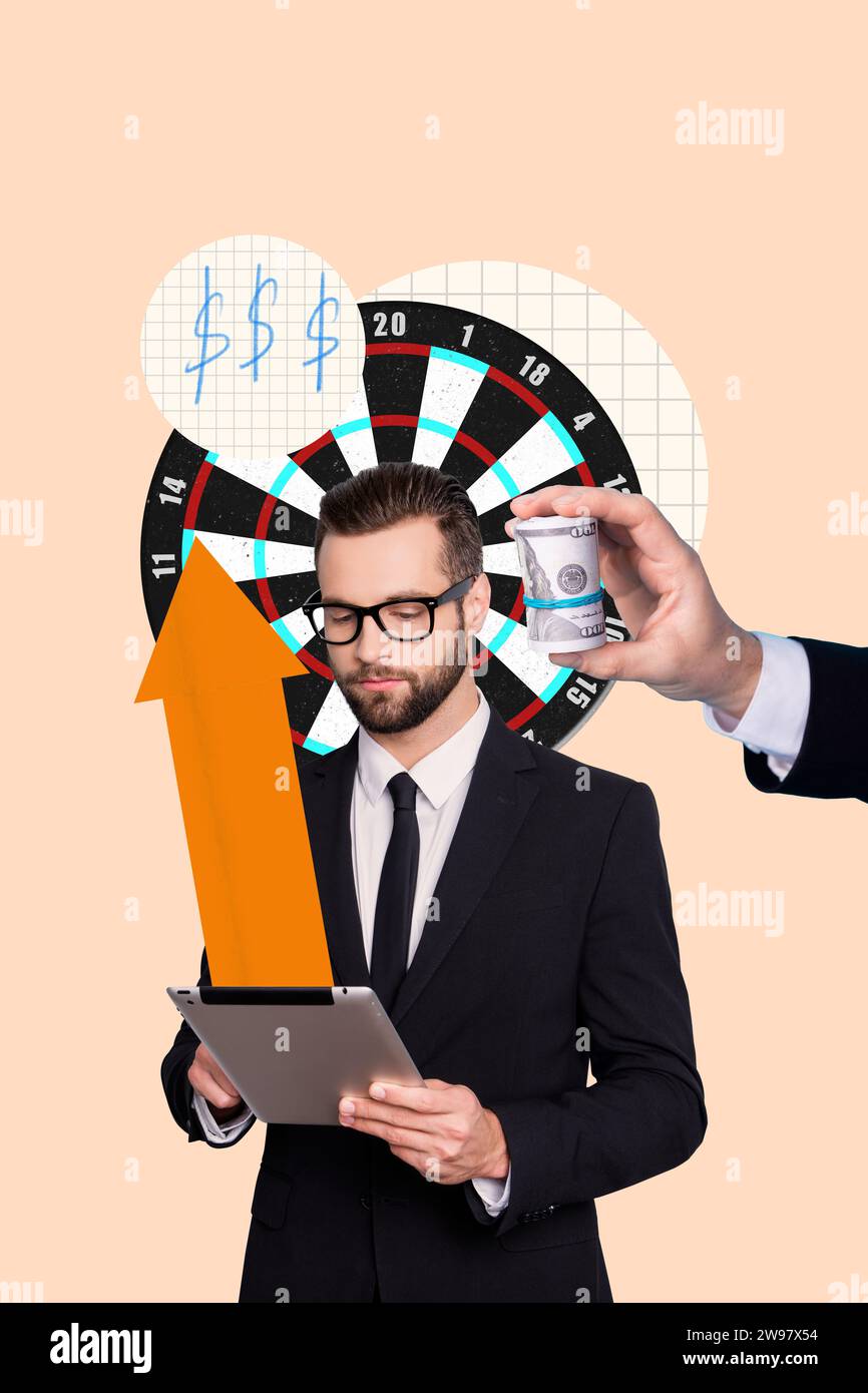 Vertical collage creative illustration handsome businesslike young man ...