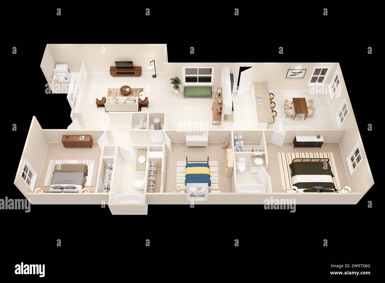 1bhk 2bhk 3bhk and with parking 3D floor plan 3d modelling render ...