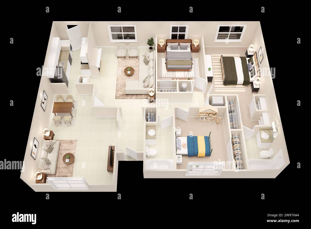 1bhk 2bhk 3bhk and with parking 3D floor plan 3d modelling render ...