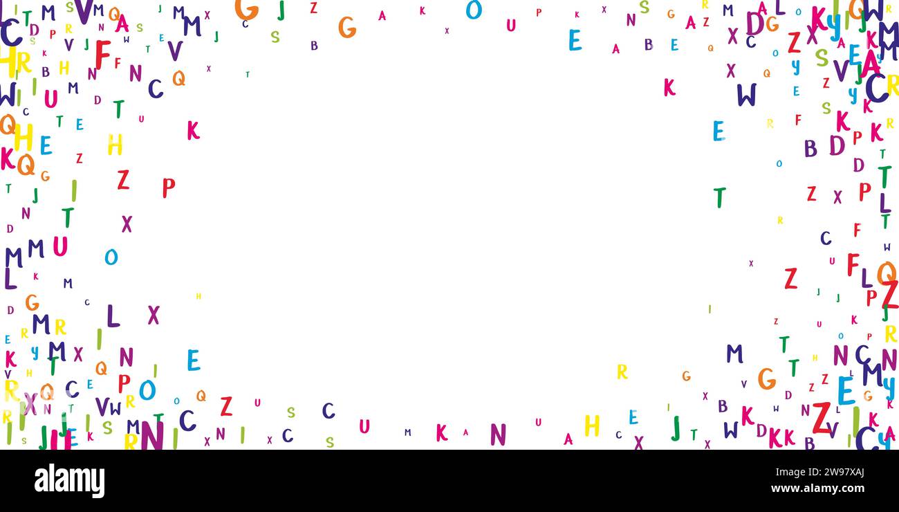 Scattered letters of latin alphabet. Colorful childish floating ...