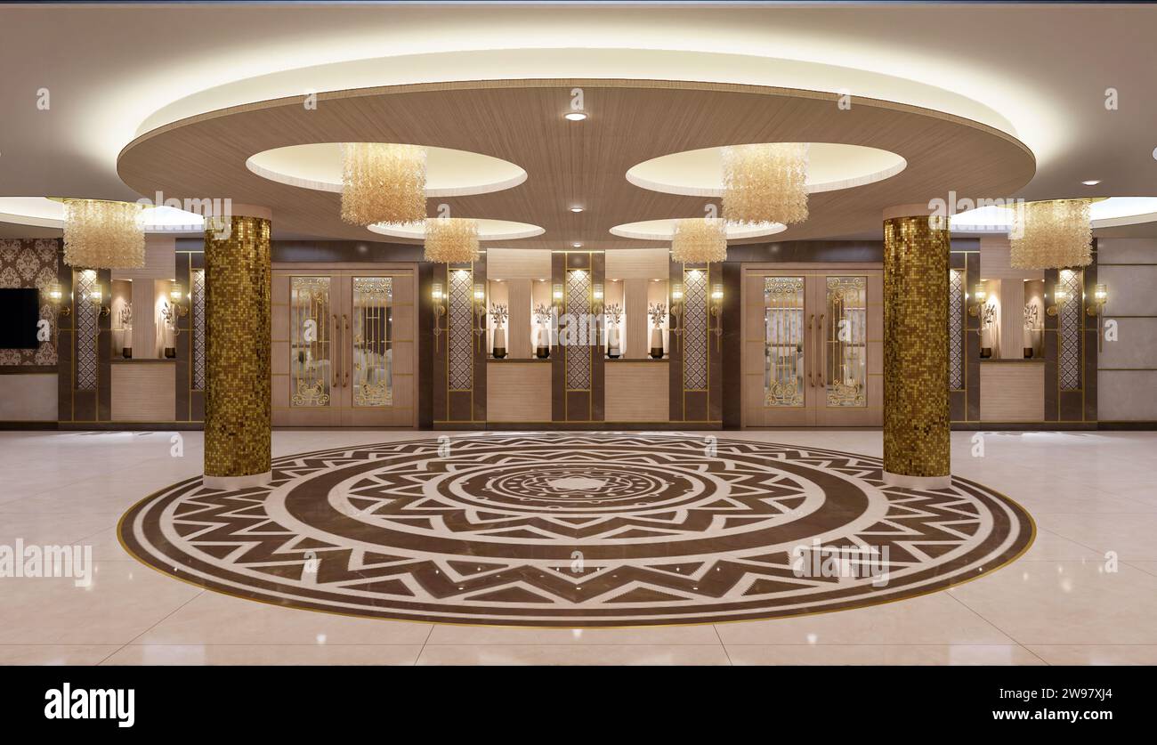 Luxurious wedding reception in a grand and glamorous indoor ballroom 3d ...