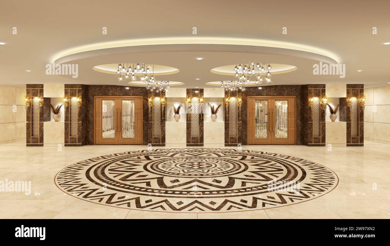 Luxurious wedding reception in a grand and glamorous indoor ballroom 3d ...