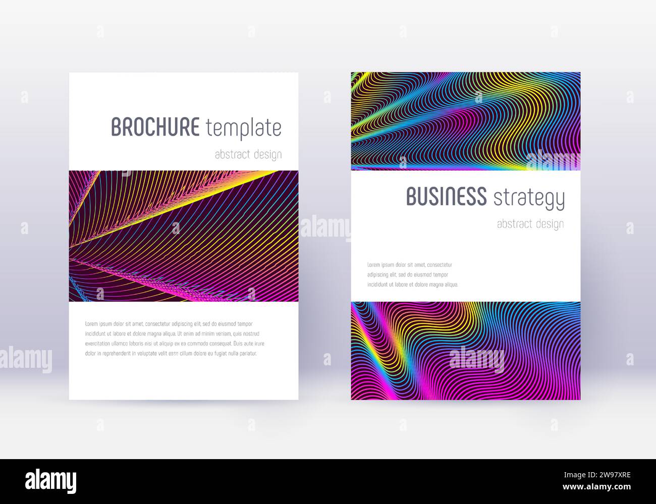 Minimalistic cover design template set. Rainbow abstract lines on wine ...