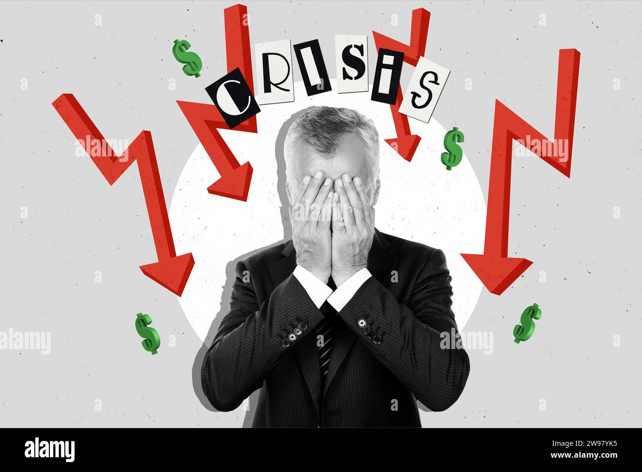 Creative illustration collage poster elder businessman shocked upset ...