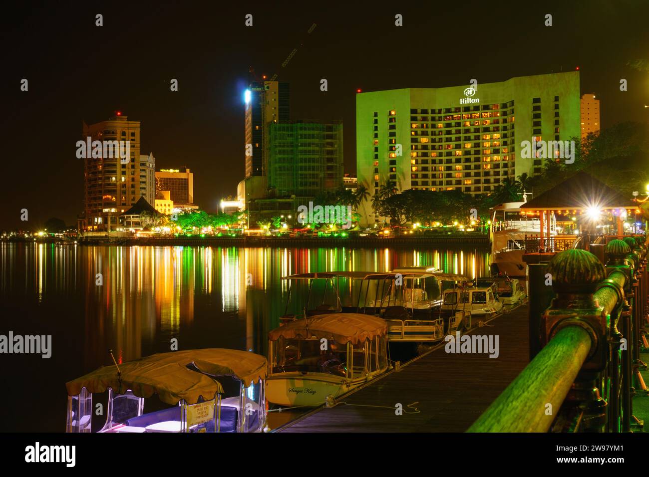 The Kuching Waterfront during night time Stock Photo - Alamy