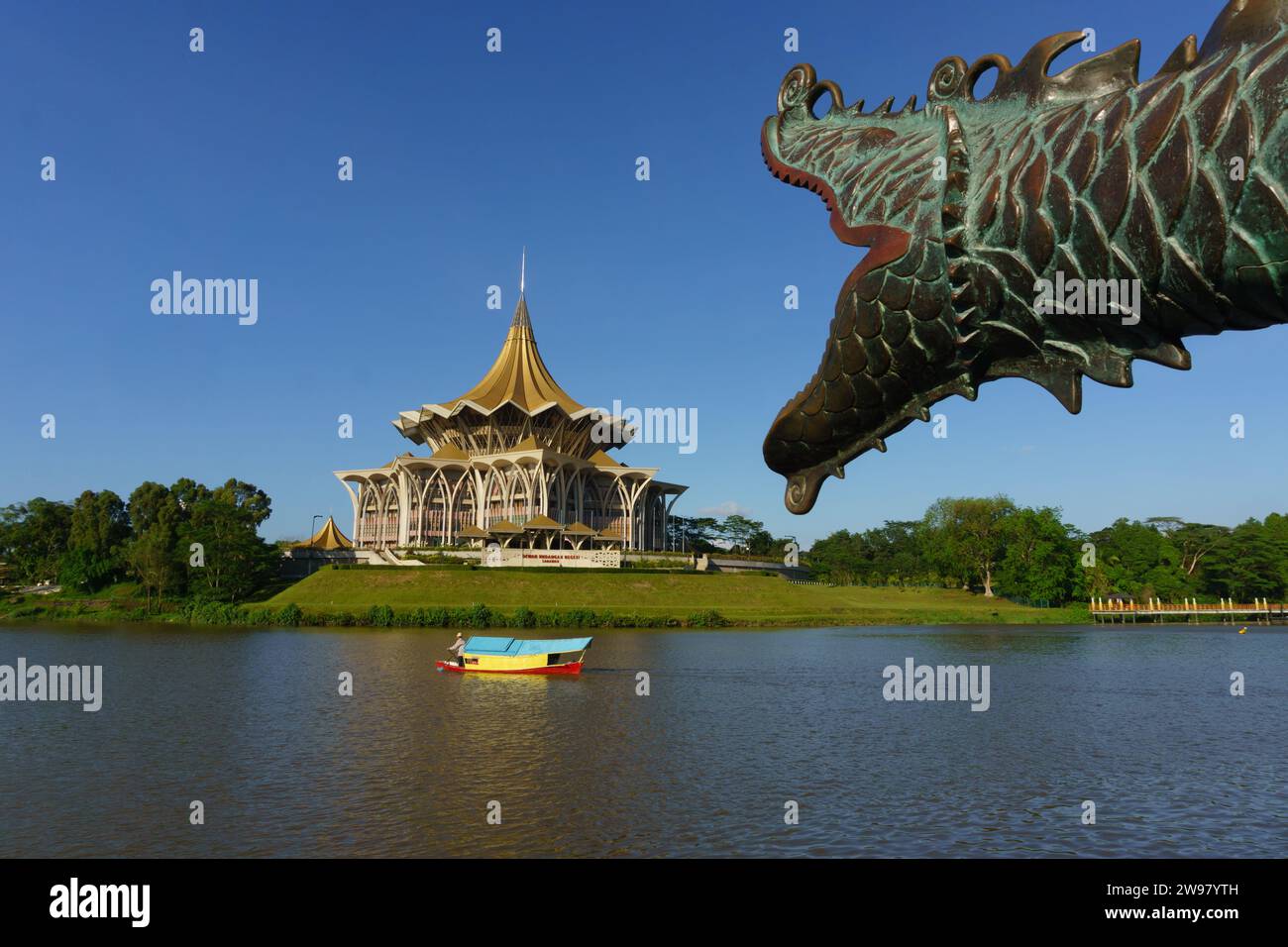 The Sarawak State Legislative Assembly Building, the local boat located ...