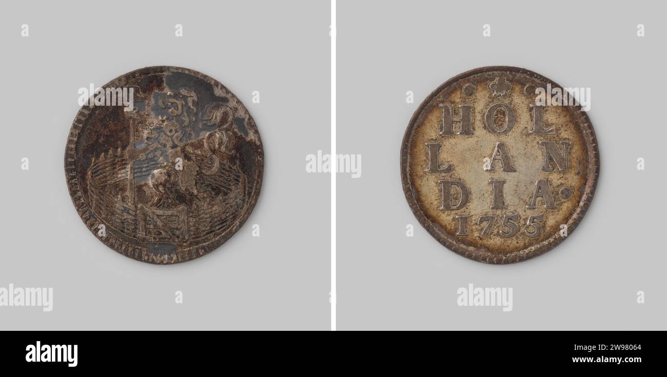 Hollandse Duit, 1755. Afslag in Silver, Province of Holland, 1755 coin ...
