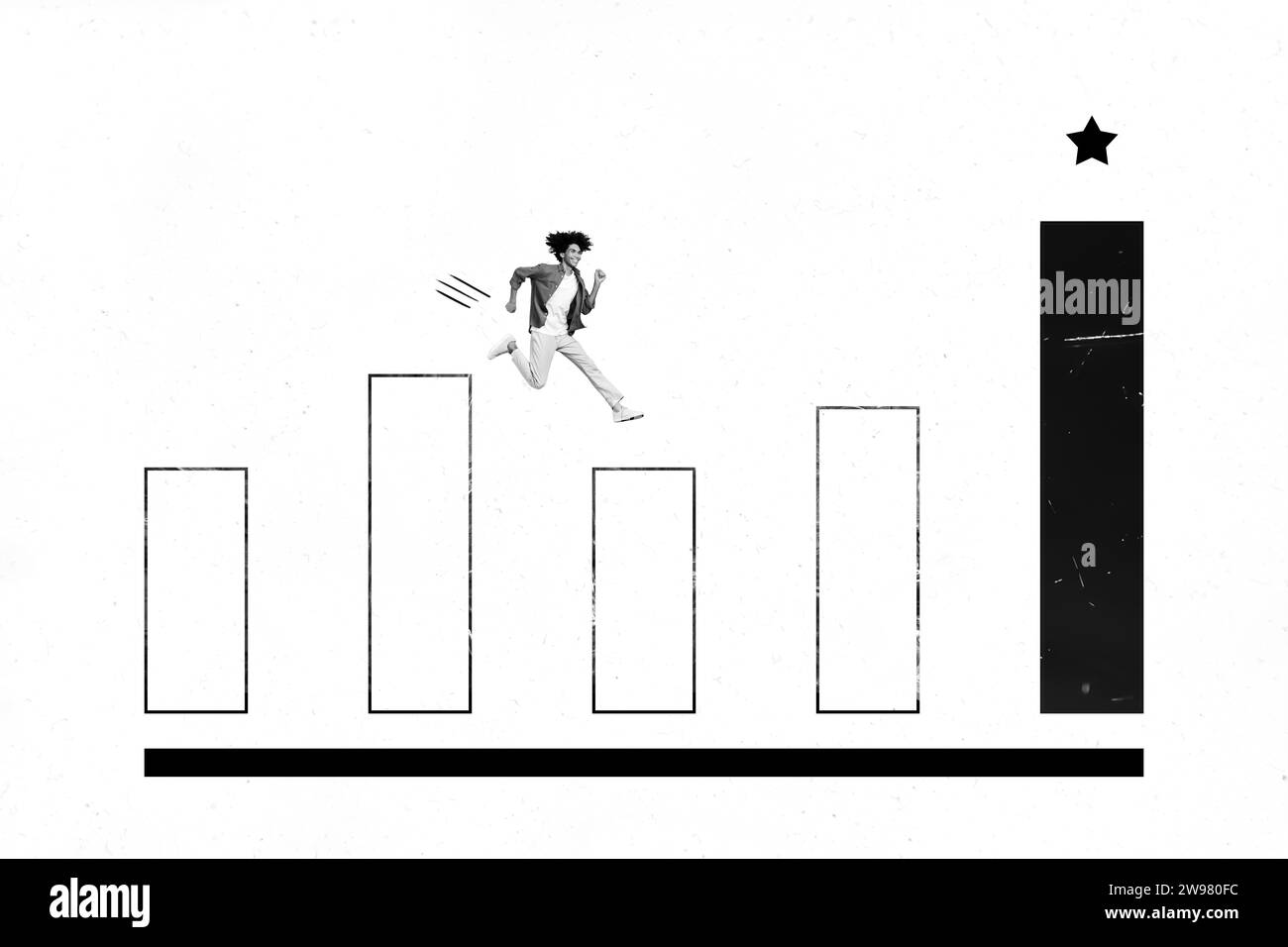 Creative photo collage picture running happy young guy towards aim ...