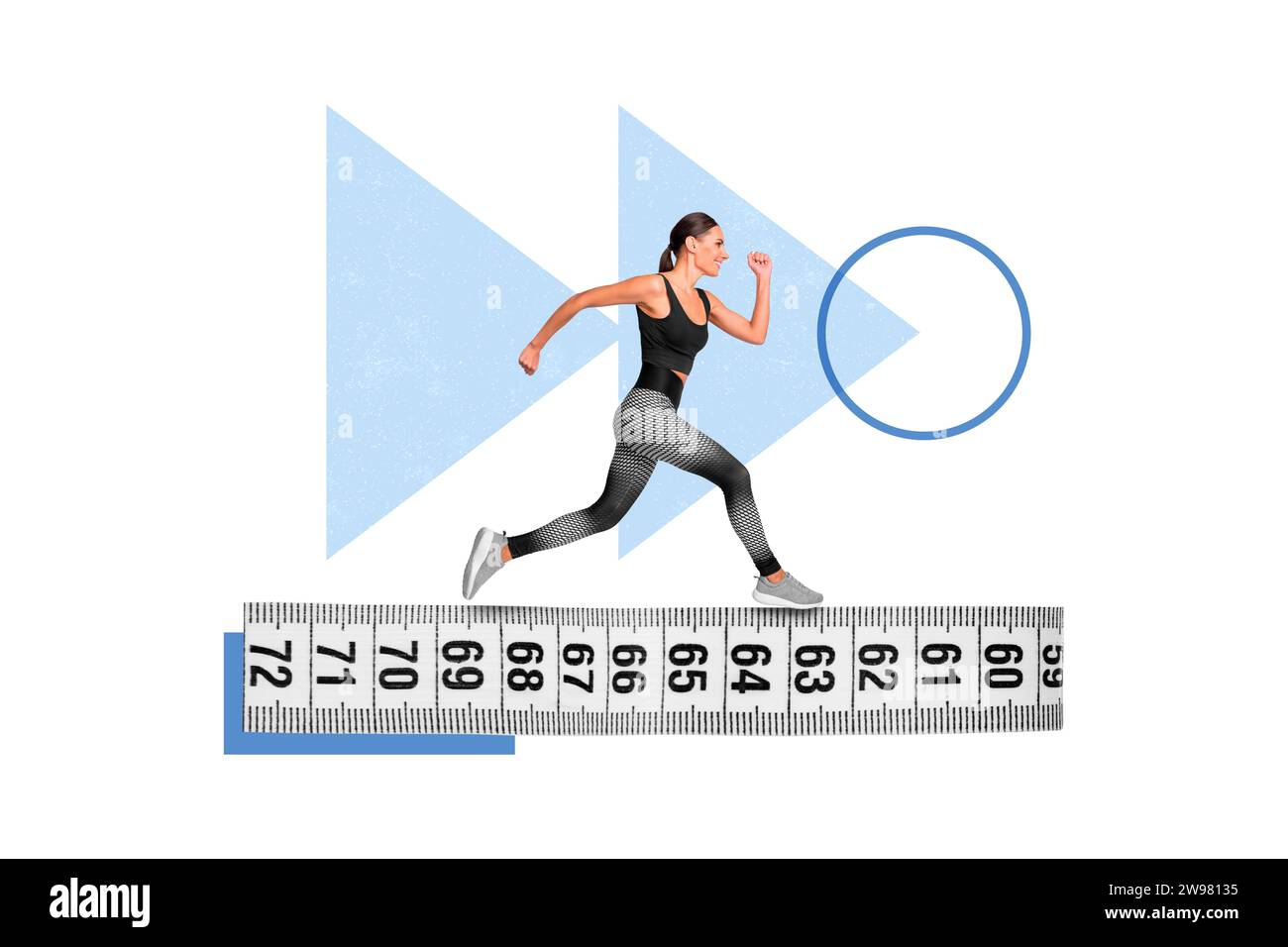 Horizontal collage image picture of excited purposeful woman run up ...