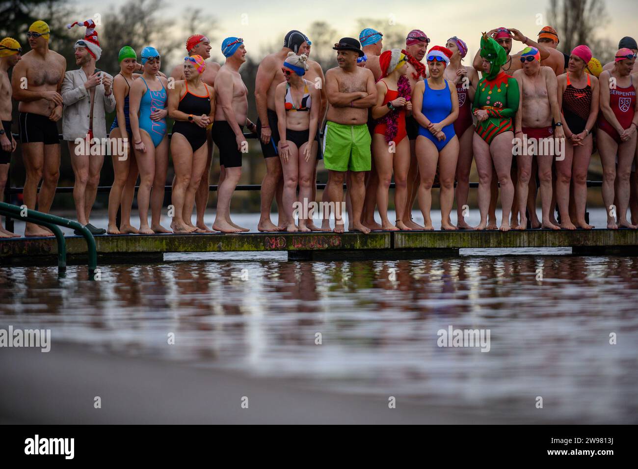Swimmers gather early for the UK’s traditional Christmas morning swimming race in London’s ...