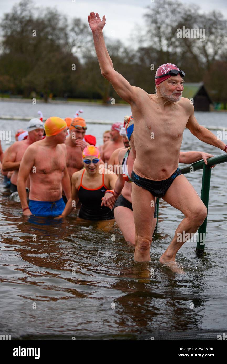 Swimmers gather early for the UK’s traditional Christmas morning swimming race in London’s ...