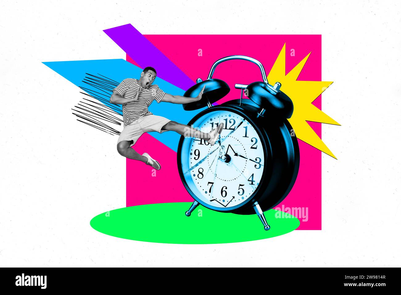 Photo illustration creative picture banner crazy irritated guy hitting ...