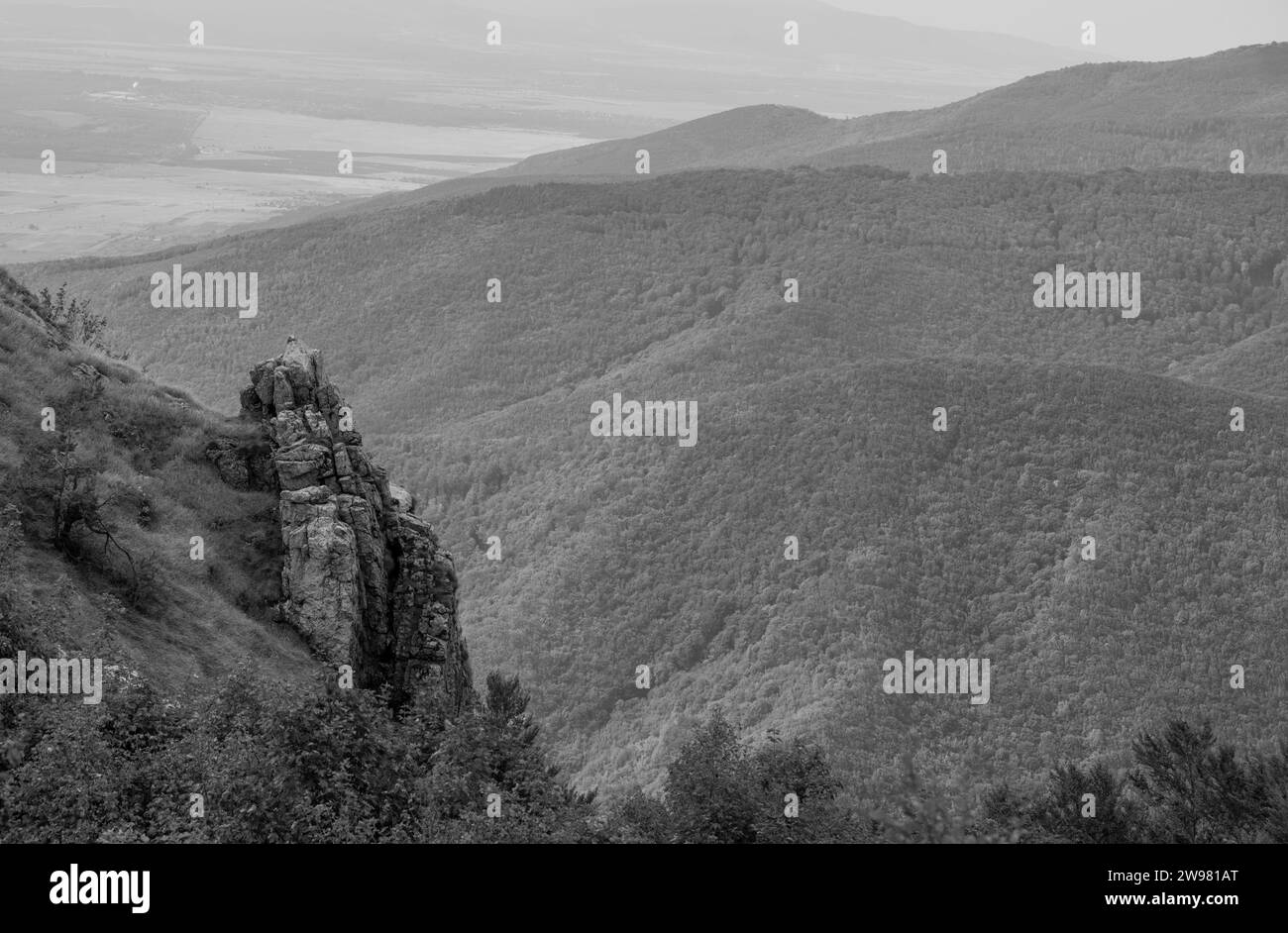 A scenic view from Shipka monument of mountains in Bulgaria in ...