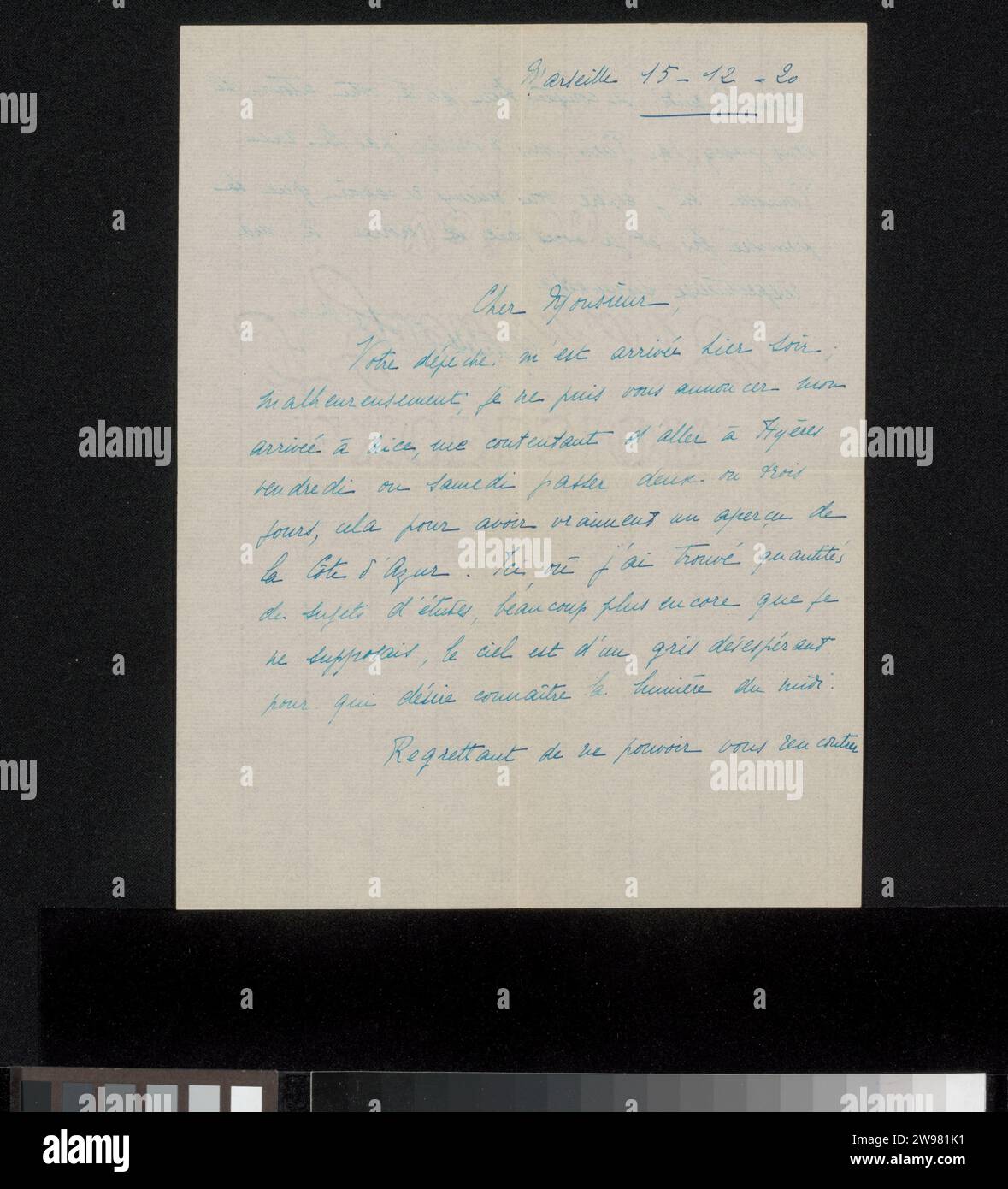 Letter to Philip Zilcken, Mariette Richard, 1920 letter Marseille paper ...