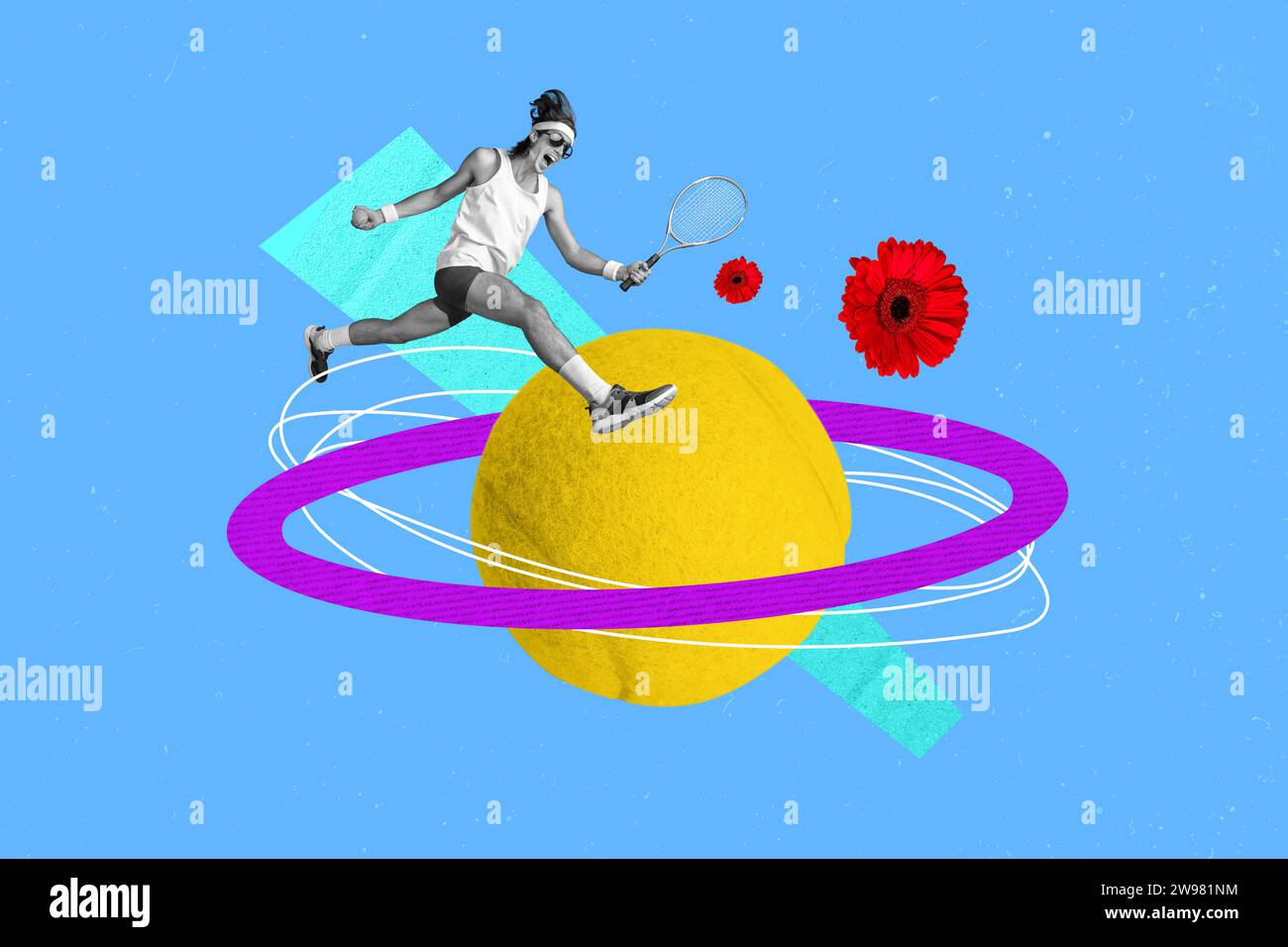 Image placard collage artwork idea tennis player sports man holding ...