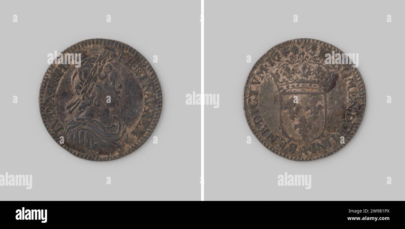 1/12 Écu from France of Louis XIV, 1644 ,, 1644 coin Silver coin. Front ...