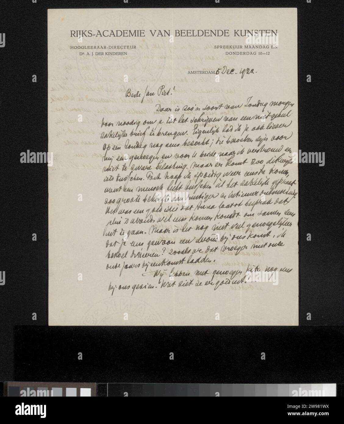 Letter to Jan Veth, Rijksakademie van Visual Arts, 1922 letter ...