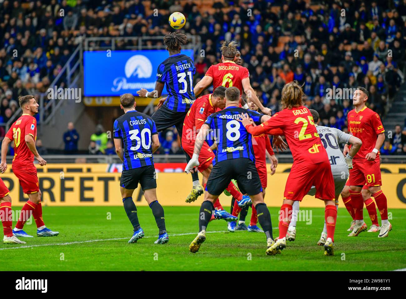 Milano, Italy. 23rd, December 2023. Yann Bisseck (31) of Inter seen ...