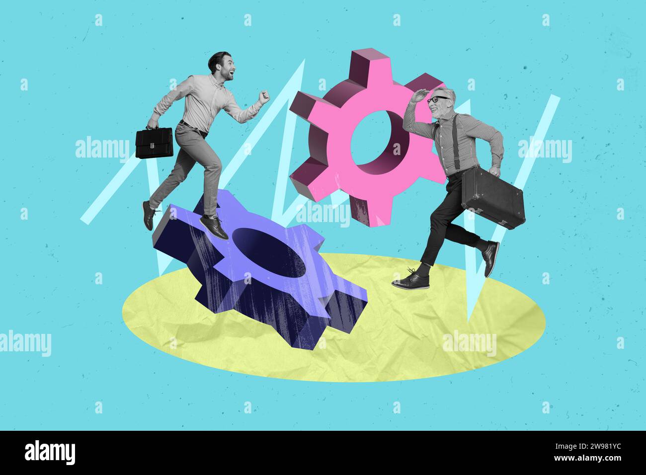 Creative template collage image of young man and mature age businessman ...