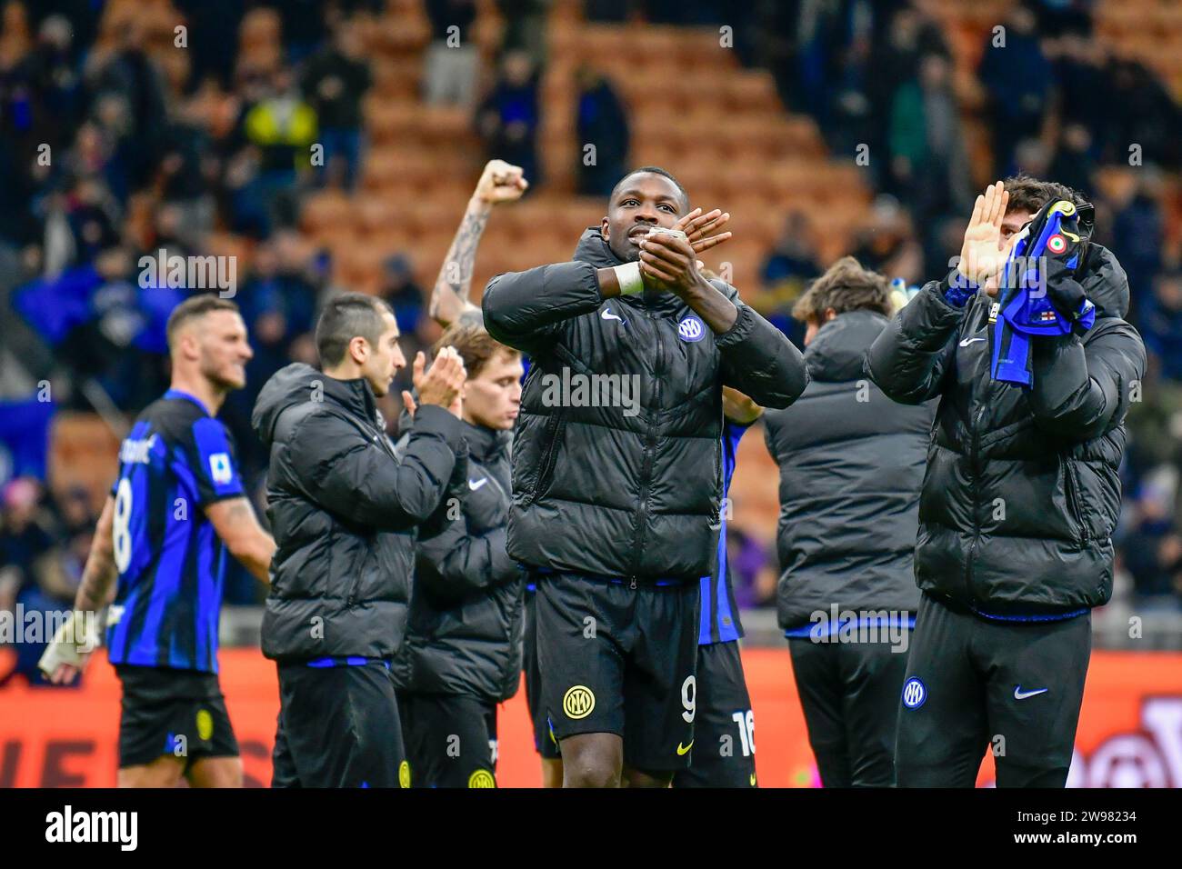 Milano, Italy. 23rd, December 2023. Marcus Thuram (9) of Inter seen ...