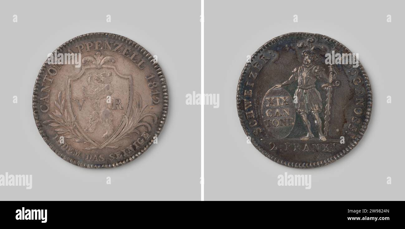2 Franks from the Canton Appenzell, 1812 ,, 1812 coin Silver coin ...