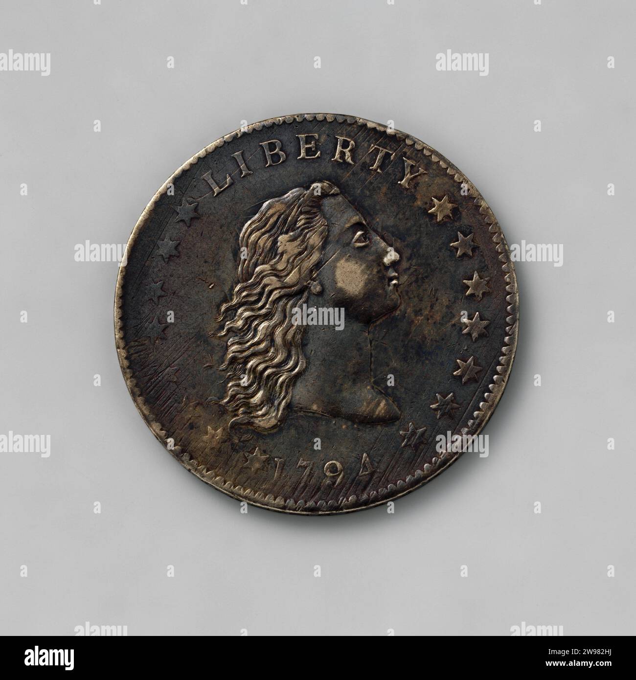 Dollar; first American dollar, anonymous, 1794 coin Silver coin. Front ...