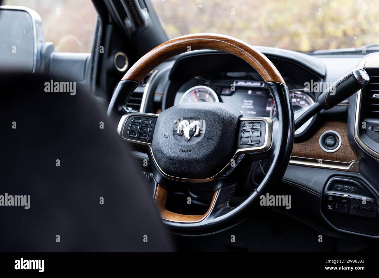 The steering wheel and dashboard of a Ram car Stock Photo - Alamy