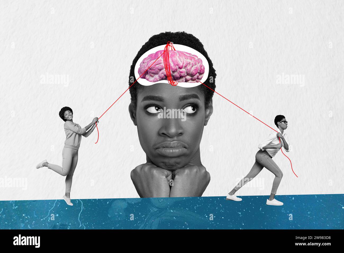 Composite collage picture image of female sad face influence control ...