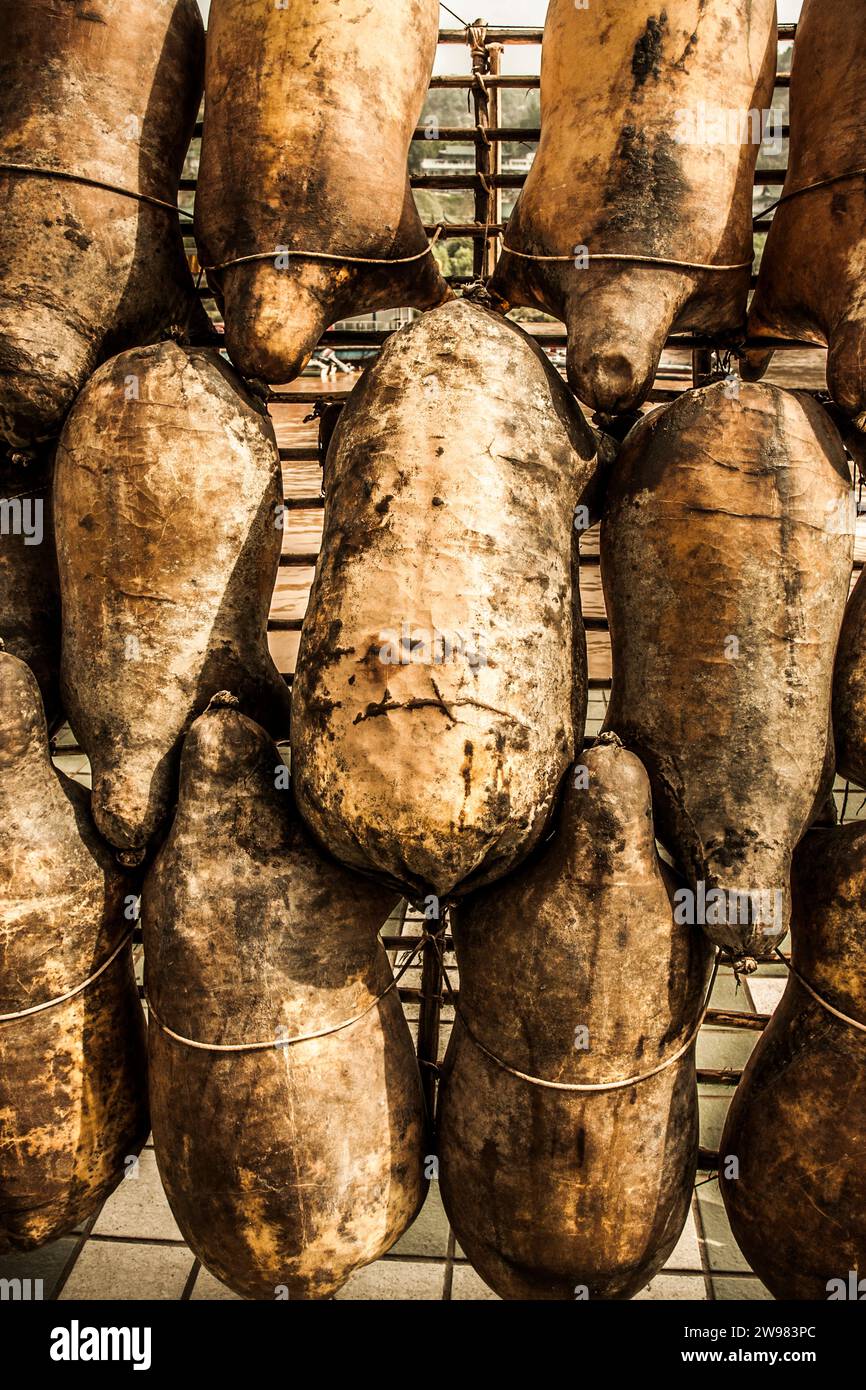 Dried pig skins on a rack Stock Photo - Alamy