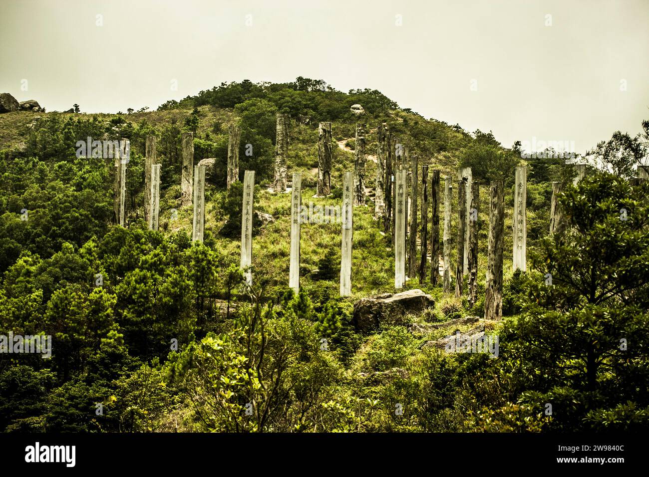 Tall stone pillars with Chinese writing Stock Photo - Alamy