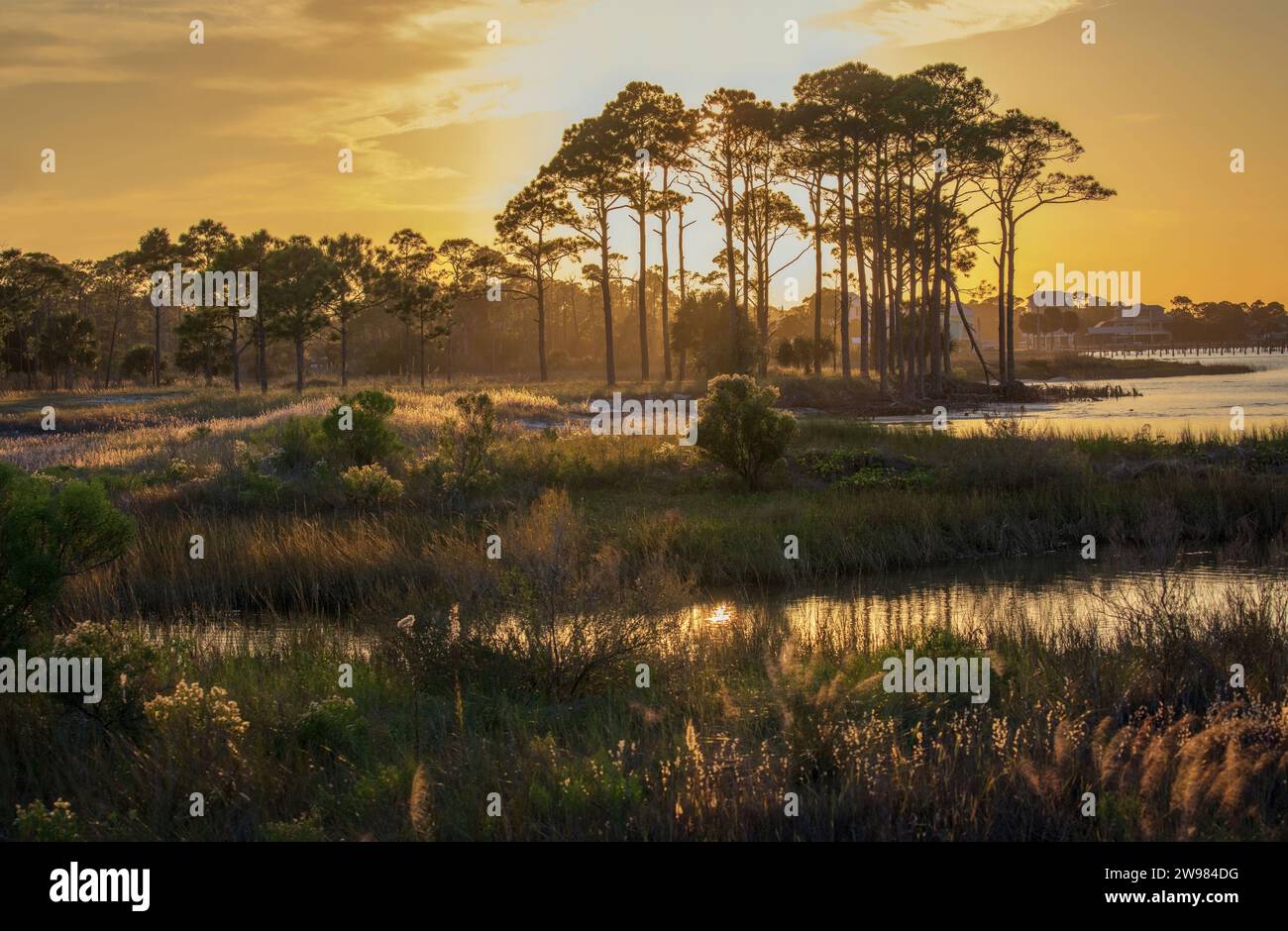 Sunset near Bryant Patton bridge over Apalachicola Bay on St George ...