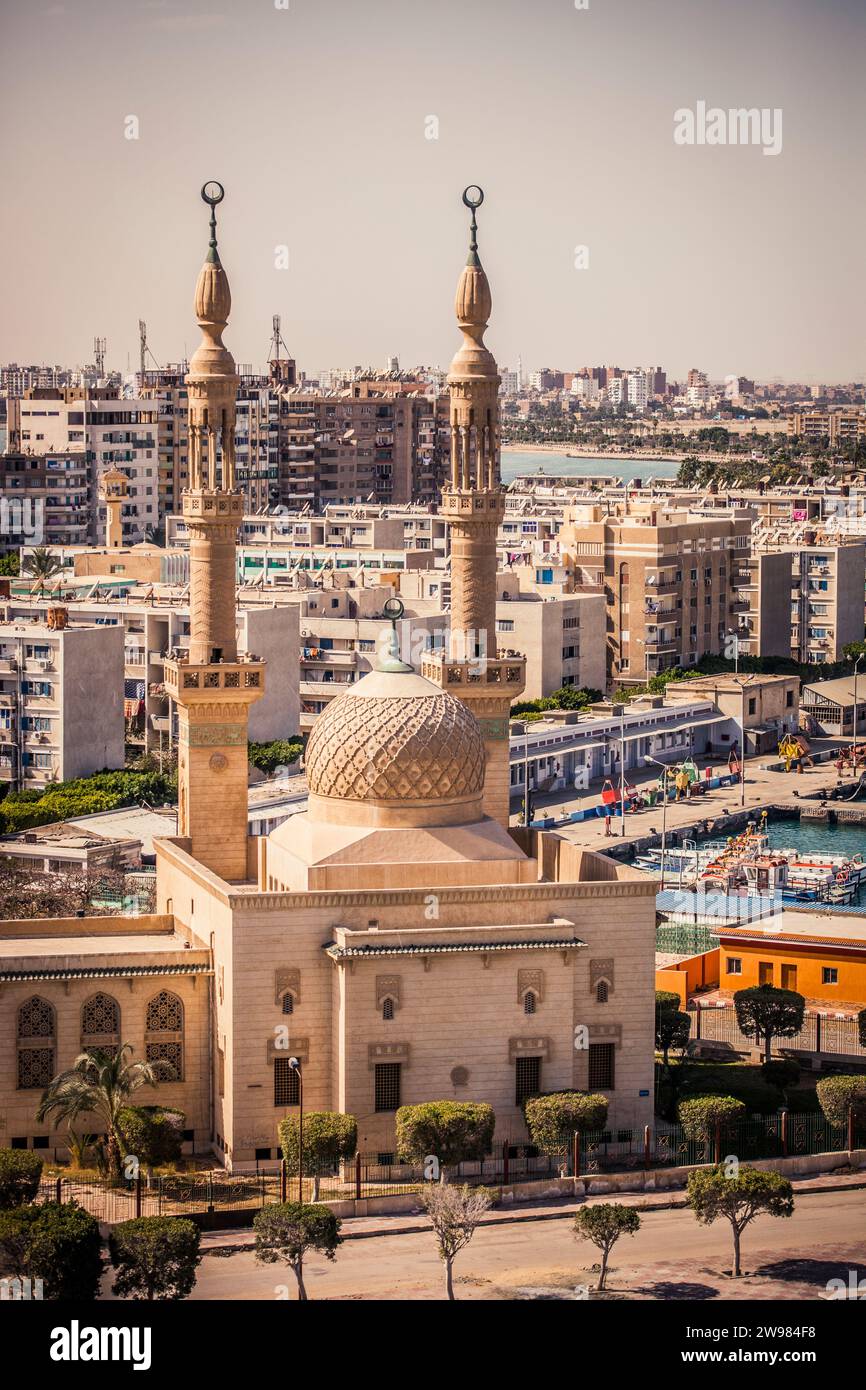 Mosque at the southern end of the Suez Canal as seen from a passing ...
