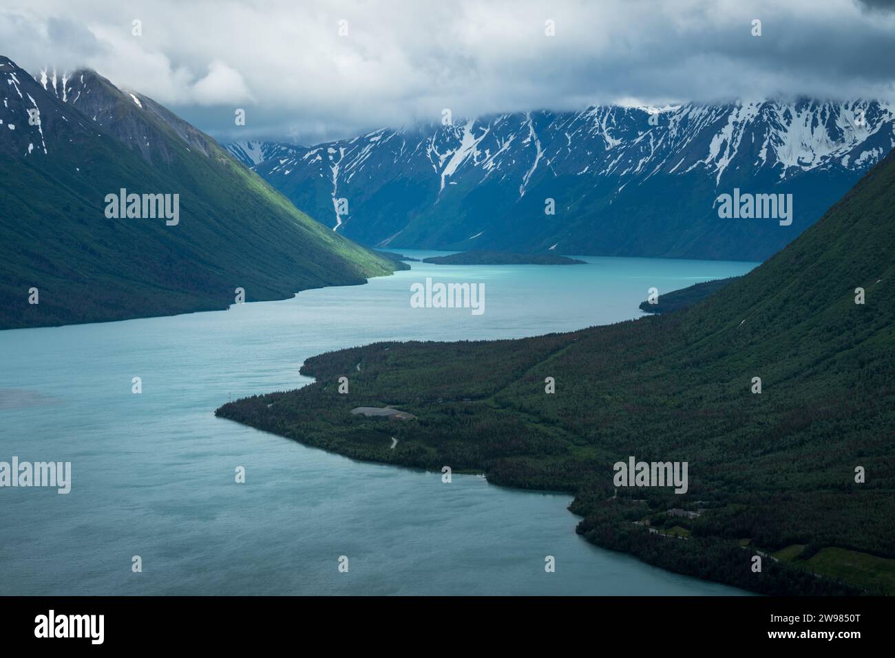 View of stormy Kenai Lake from Slaughter Ridge in Alaska Stock Photo ...