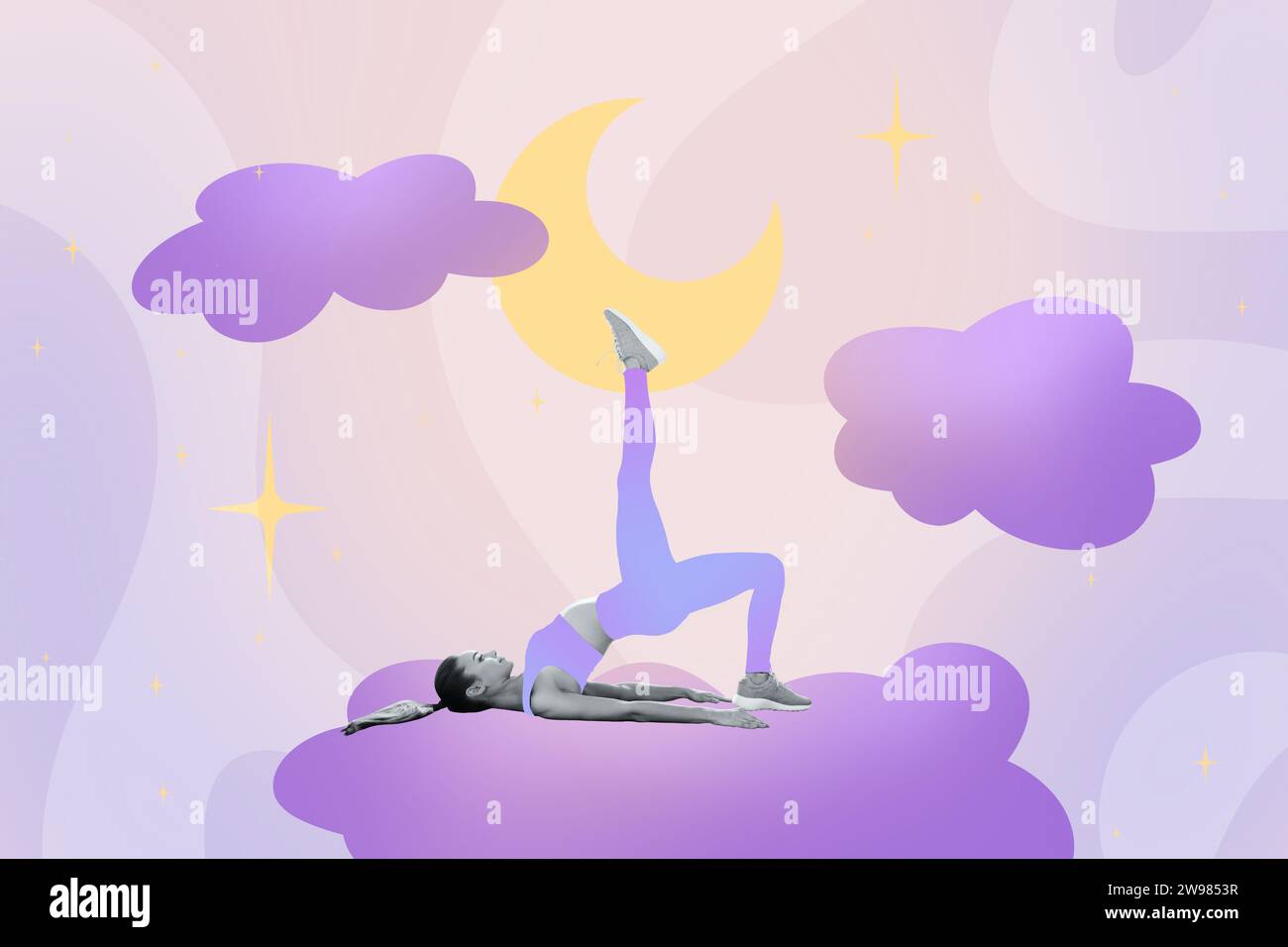 Creative picture artwork collage of calm peaceful lady have meditation ...