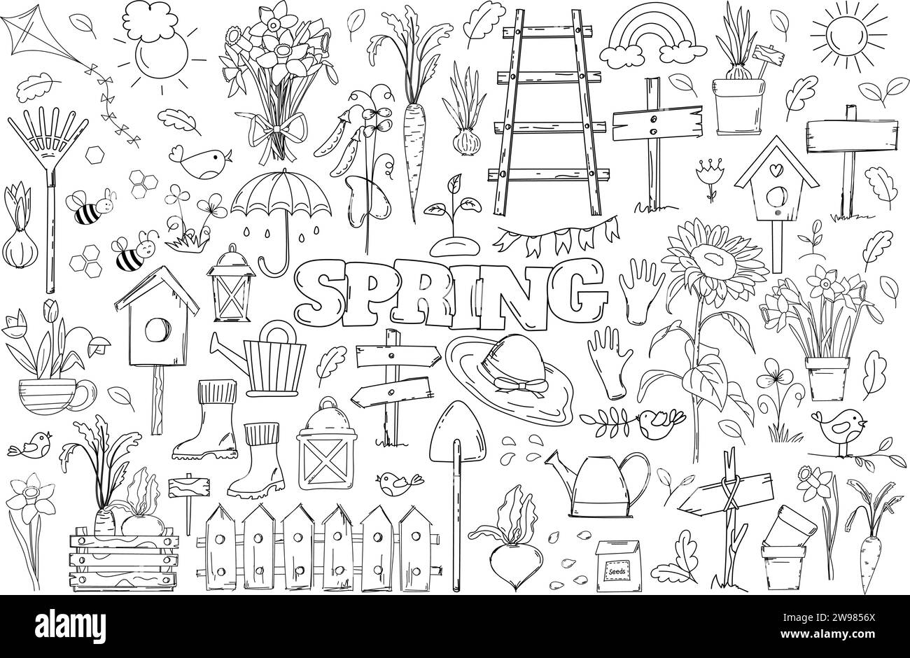 Hand-Drawn Vector Set Of Doodles Coloring Page antistressRelief On A ...