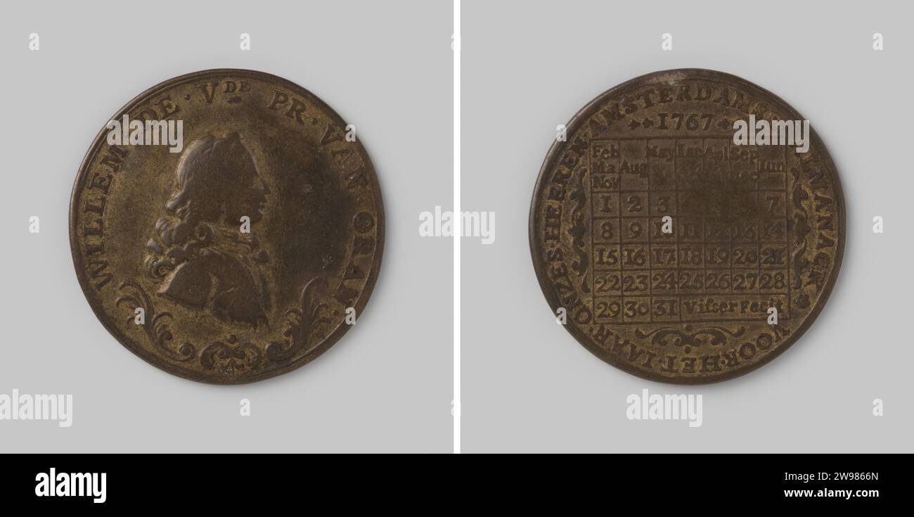 Calendar medal in the name of Stadholder Wiillem V 1767, Visser, 1767 ...